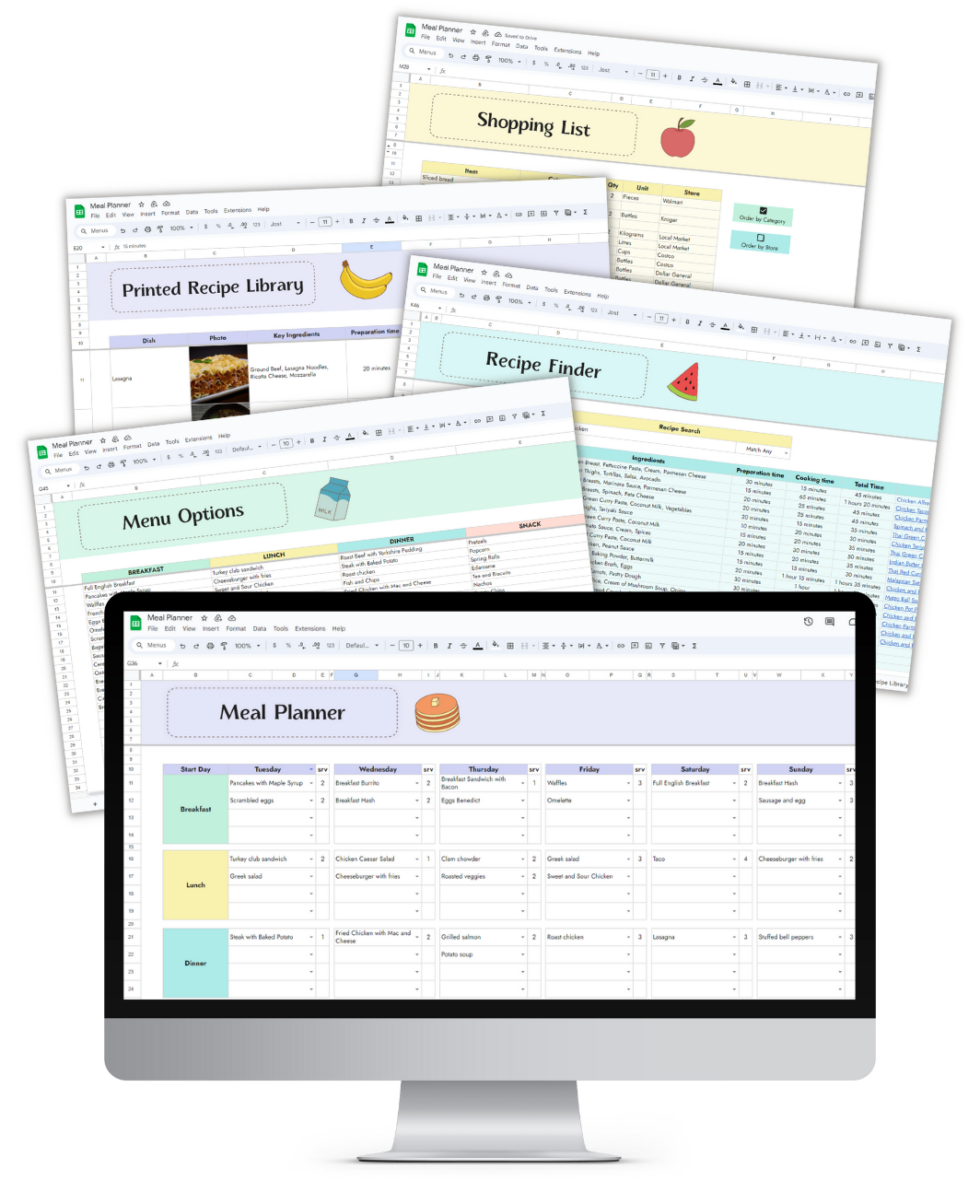 Meal Planner Spreadsheet - Simple Happiness Biz