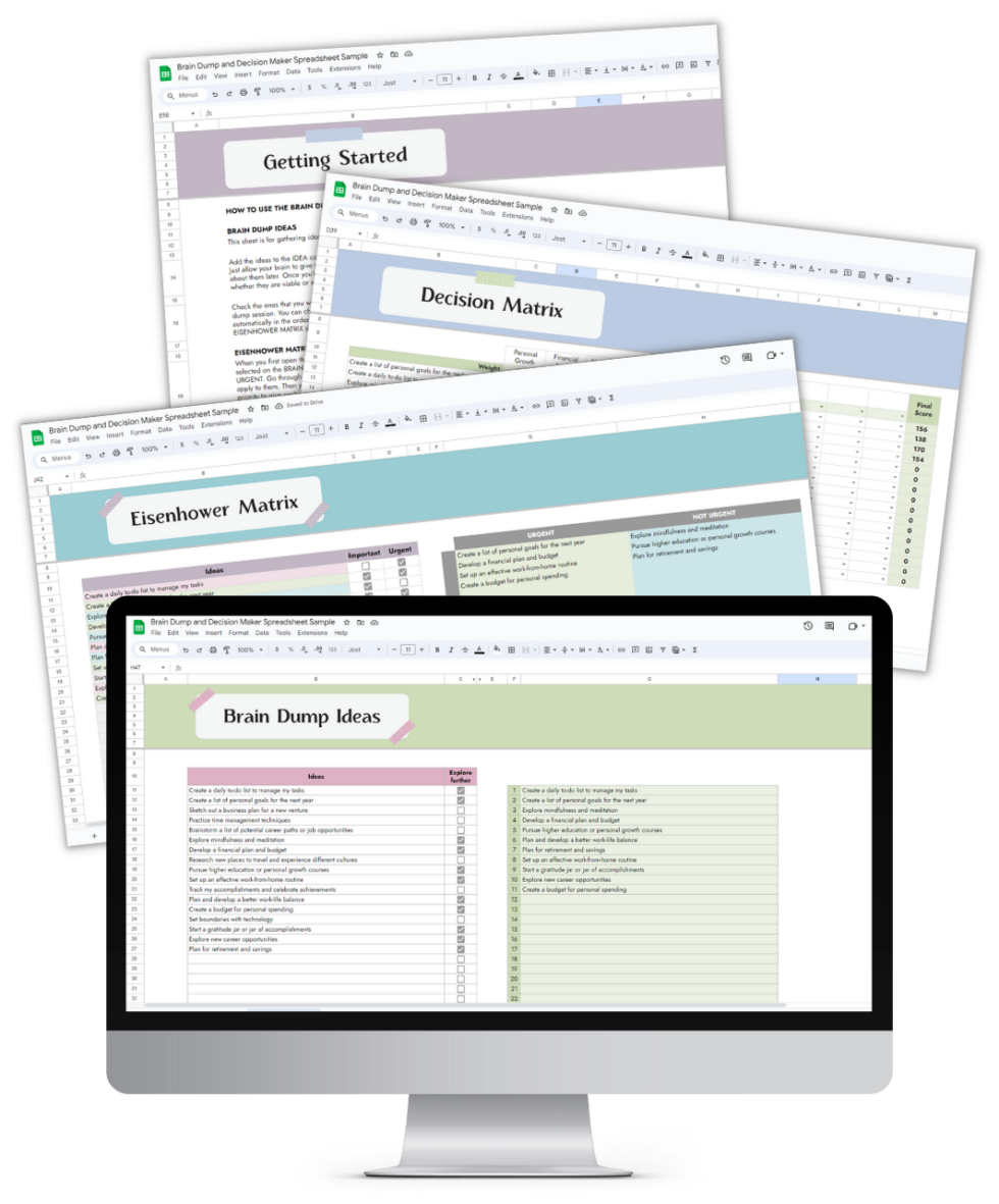 Vision and Goals Planner Spreadsheet - Simple Happiness Biz